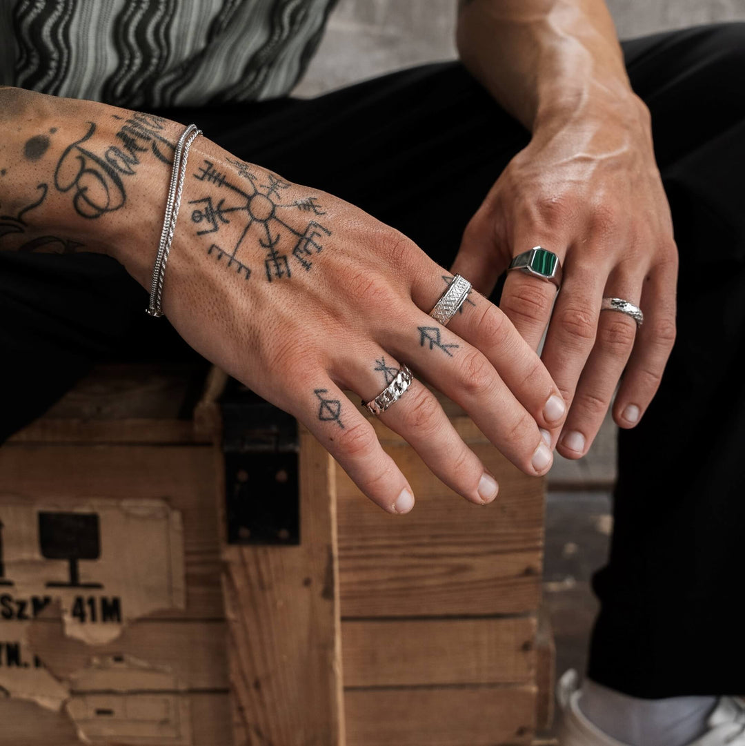 Cuban armor ring men s band ring silver ring 925 silver rhodium plated with pattern IDENTIM